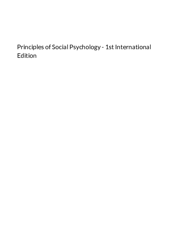 Principles Of Social Psychology