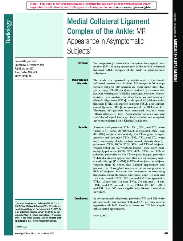 (PDF) Medial Collateral Ligament Complex of the Ankle: MR Imaging ...