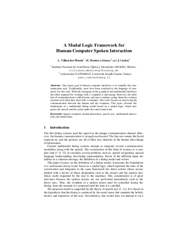 (PDF) A Modal Logic Framework for Human-Computer Spoken Interaction