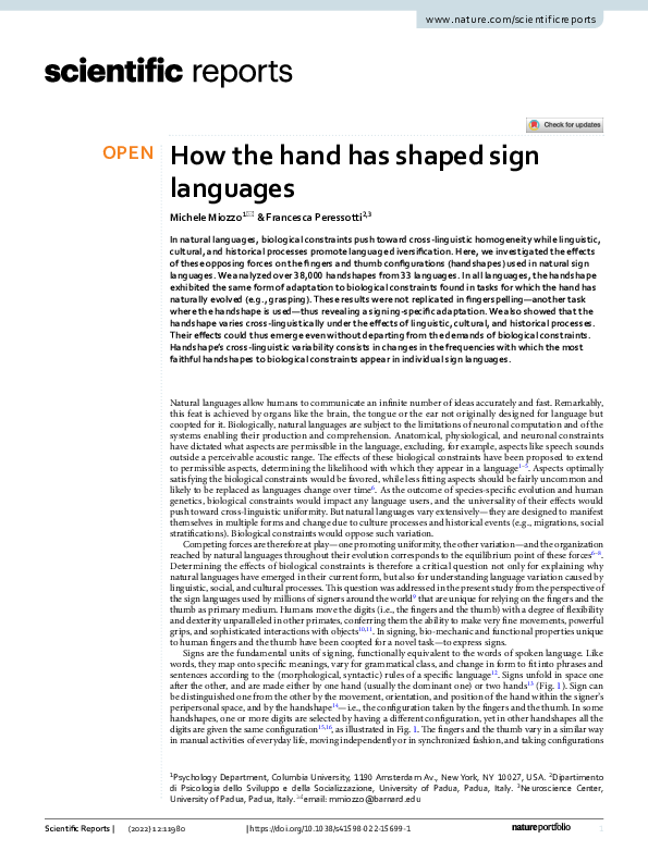 (PDF) How the hand has shaped sign languages