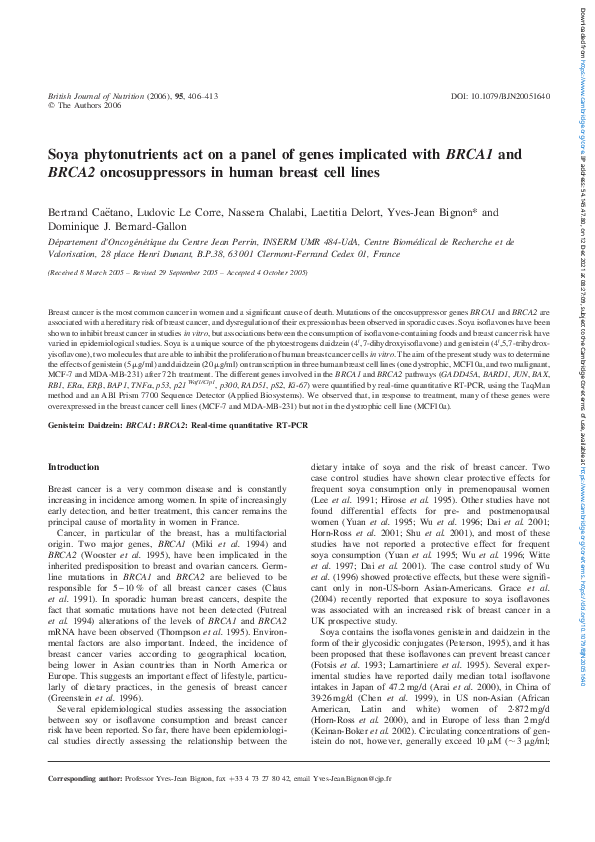 (PDF) Soya phytonutrients act on a panel of genes implicated ...