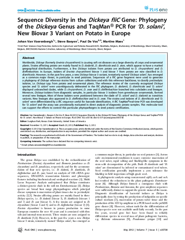 (PDF) Sequence Diversity in the Dickeya fliC Gene: Phylogeny of the ...