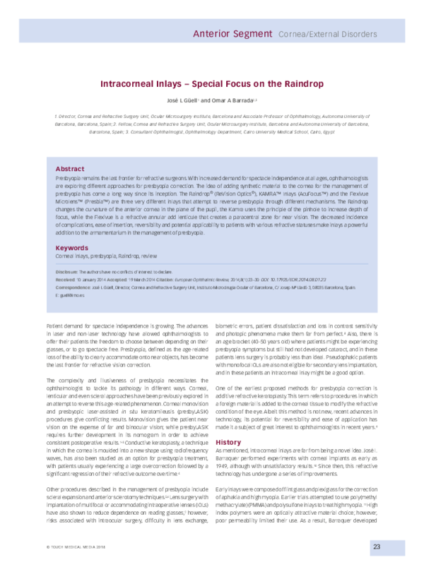 (PDF) Intracorneal Inlays—Special Focus on the Raindrop