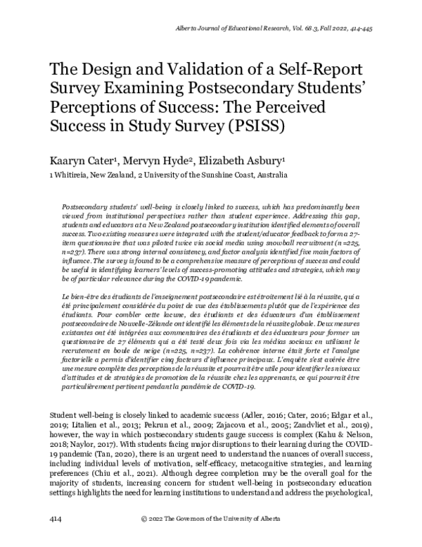 (PDF) The Design and Validation of a Self-Report Survey Examining ...