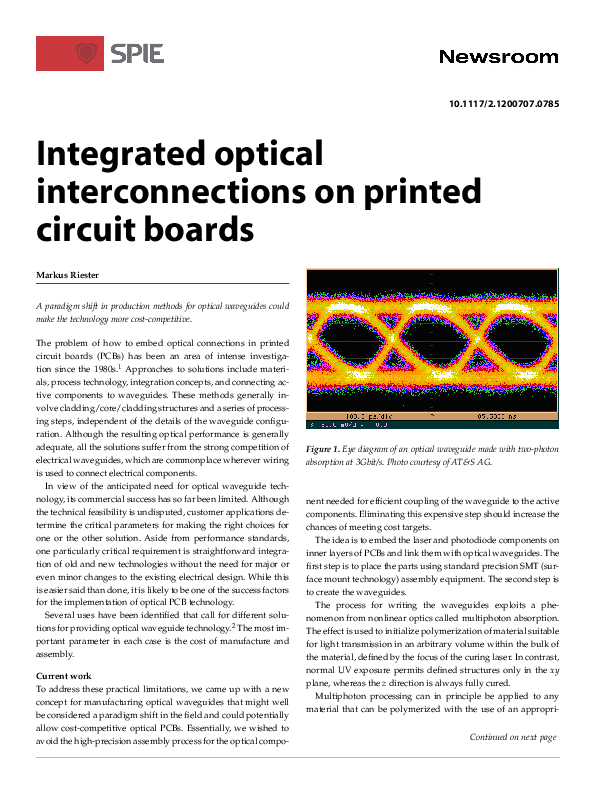 (PDF) Integrated optical interconnections on printed circuit boards