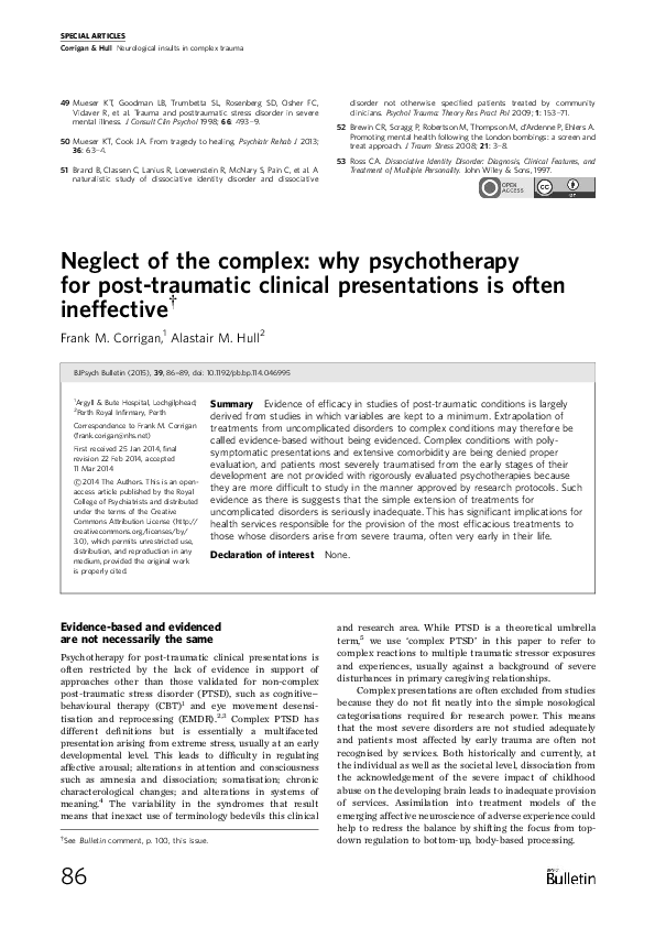 (PDF) Neglect of the complex: why psychotherapy for post-traumatic ...