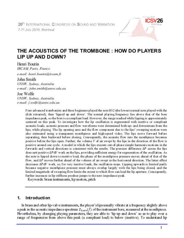 (PDF) The Acoustics of the Trombone : How Do Players Lip Up and Down?