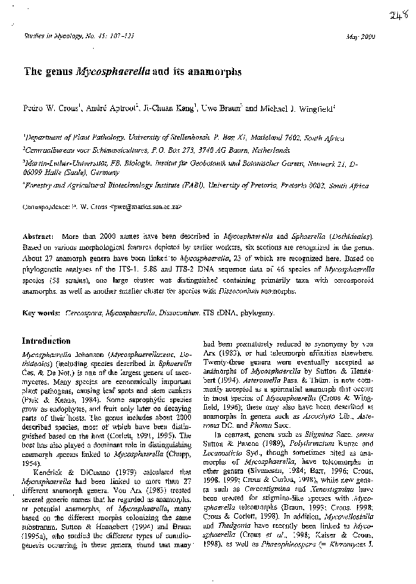 (PDF) The genus Mycosphaerella and its anamorphs