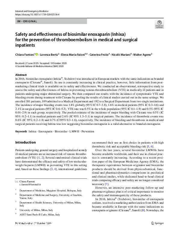 (PDF) Safety and effectiveness of biosimilar enoxaparin (Inhixa) for ...
