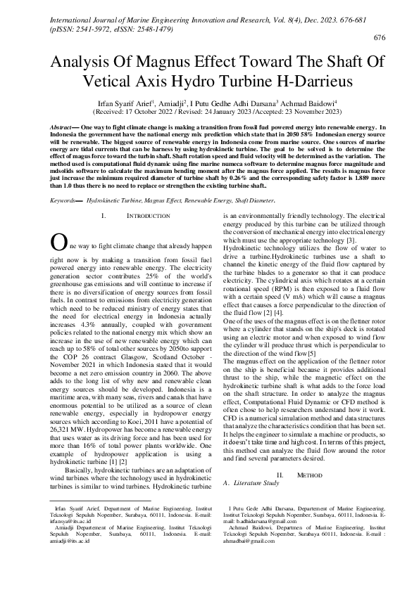 (PDF) Analysis Of Magnus Effect Toward The Shaft Of Vetical Axis Hydro ...