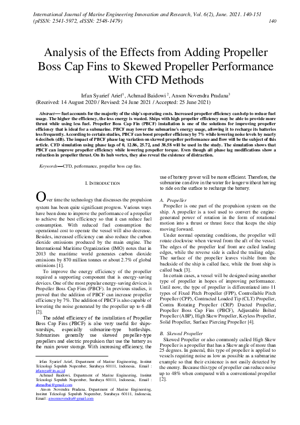 (PDF) Analysis of the Effects from Adding Propeller Boss Cap Fins to Skewed Propeller ...