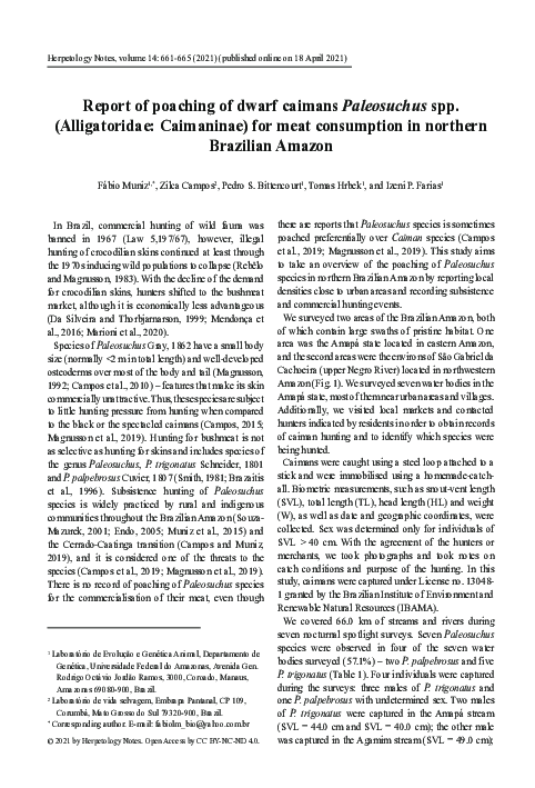 (PDF) Report of poaching of dwarf caimans Paleosuchus spp ...