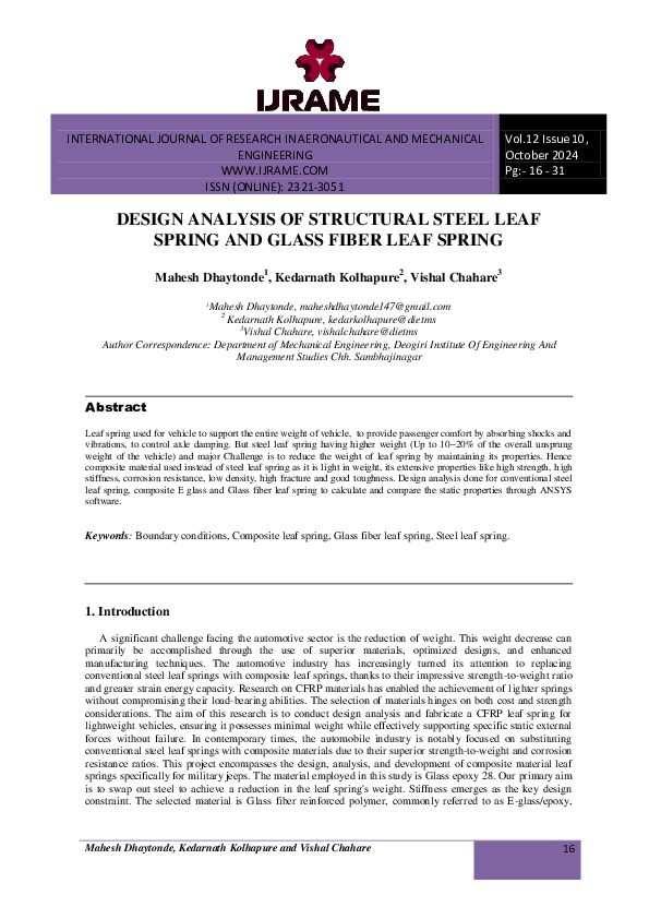 (PDF) DESIGN ANALYSIS OF STRUCTURAL STEEL LEAF SPRING AND GLASS FIBER ...
