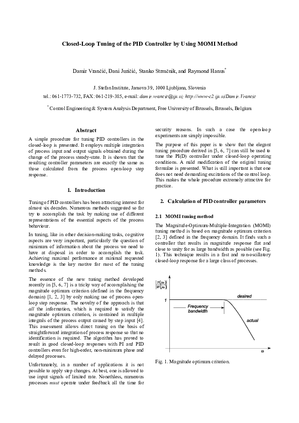 (PDF) Closed-loop tuning of the PID controller by using MOMI method