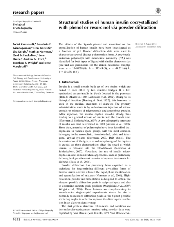 (PDF) Structural studies of human insulin cocrystallized with phenol or ...
