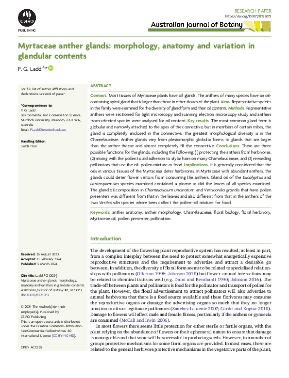 (PDF) Myrtaceae anther glands: morphology, anatomy and variation in ...