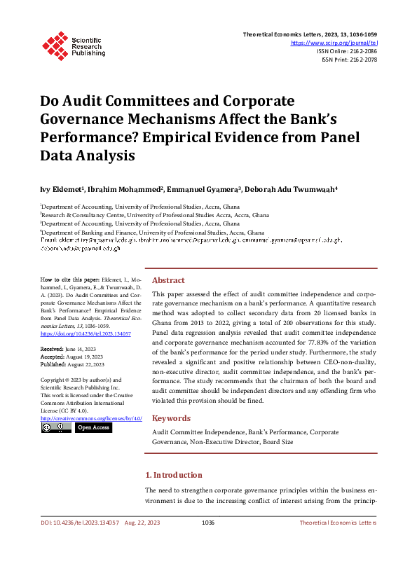 (PDF) Do Audit Committees and Corporate Governance Mechanisms Affect the Bank’s Performance ...