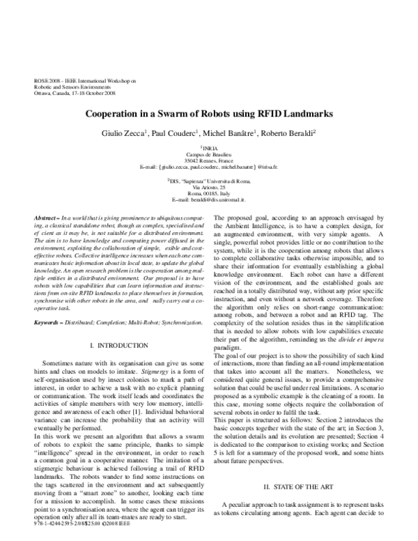 (PDF) Cooperation in a swarm of robots using RFID landmarks