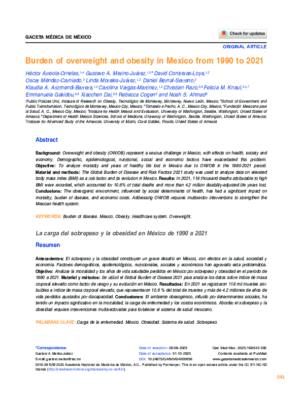 (PDF) Burden of overweight and obesity in Mexico from 1990 to 2021 ...