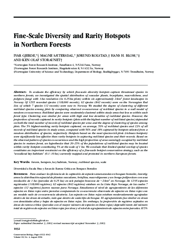 (PDF) Fine‐Scale Diversity and Rarity Hotspots in Northern Forests