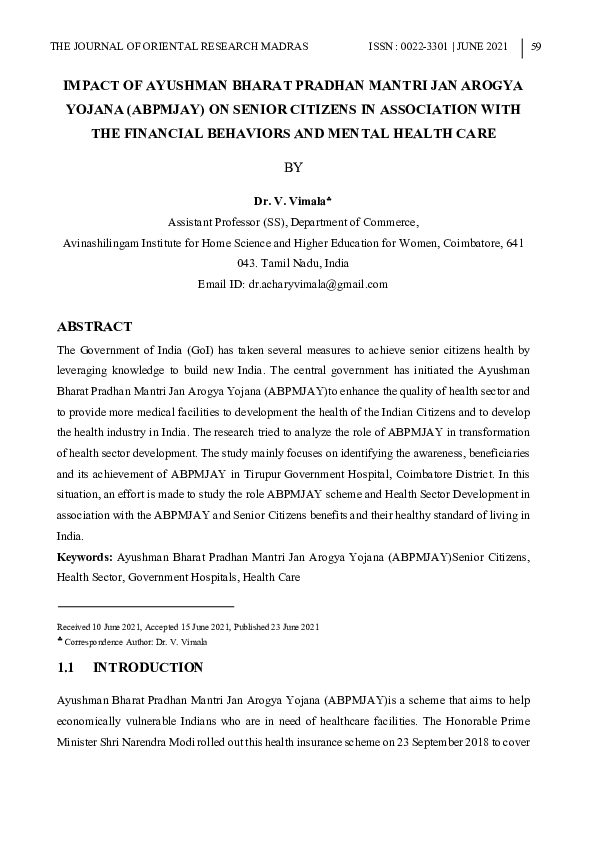 (PDF) IMPACT OF AYUSHMAN BHARAT PRADHAN MANTRI JAN AROGYA YOJANA ...