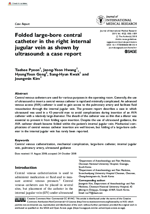(PDF) Folded large-bore central catheter in the right internal jugular ...