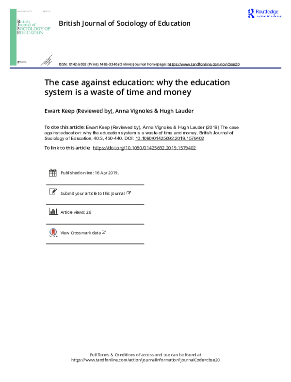 (PDF) The case against education: why the education system is a waste ...