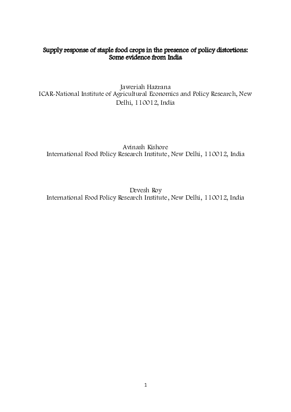 (PDF) Supply Response of Staple Food Crops in the Presence of Policy ...