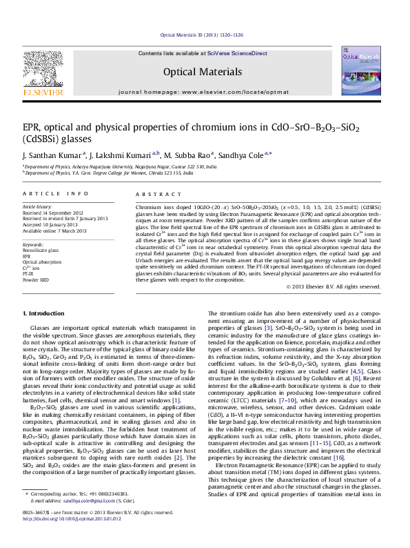 (PDF) EPR, optical and physical properties of chromium ions in CdO–SrO–B2O3–SiO2 (CdSBSi ...