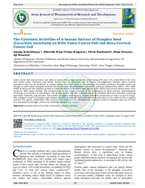 (PDF) The Cytotoxic Activities of n-Hexane Extract of Pumpkin Seed ...
