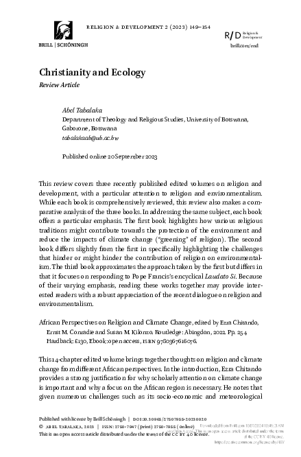 (PDF) Christianity and Ecology