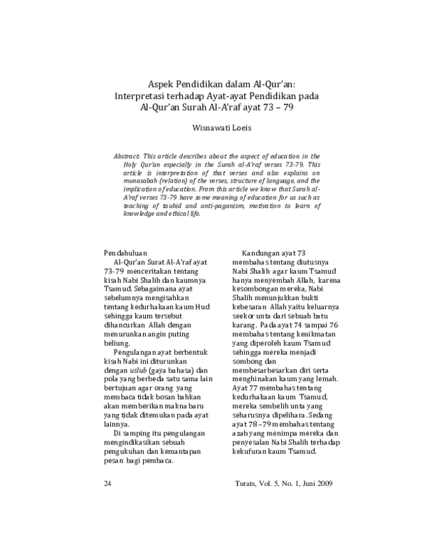 (PDF) Aspek Pendidikan dalam Al-Qur’an: Interpretasi terhadap Ayat-ayat Pendidikan pada Al-Qur ...