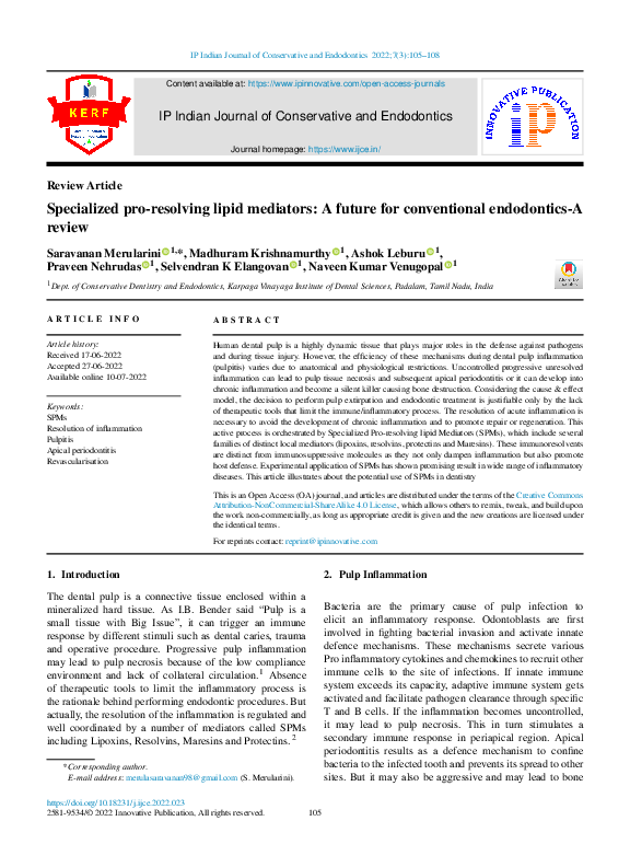 (PDF) Specialized pro-resolving lipid mediators: A future for ...