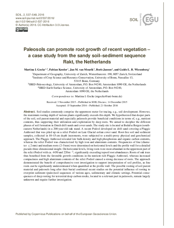 (PDF) Paleosols can promote root growth of recent vegetation – a case ...