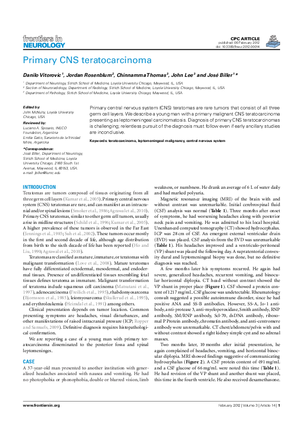 (PDF) Primary CNS Teratocarcinoma