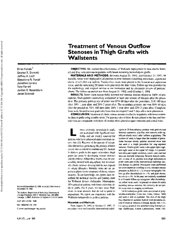 (PDF) Treatment of venous outflow stenoses in thigh grafts with Wallstents
