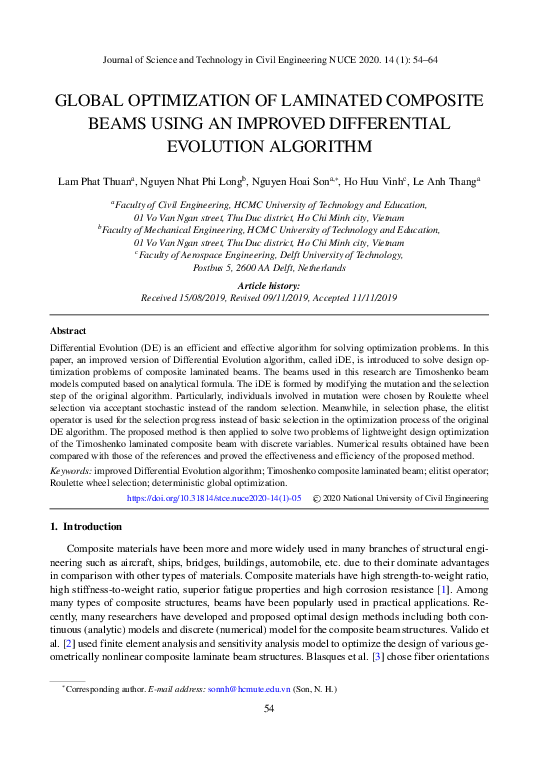 (PDF) Global optimization of laminated composite beams using an improved differential evolution ...