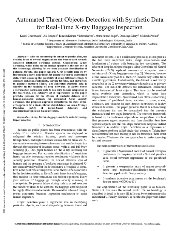(PDF) Automated Threat Objects Detection with Synthetic Data for Real-Time X-ray Baggage Inspection