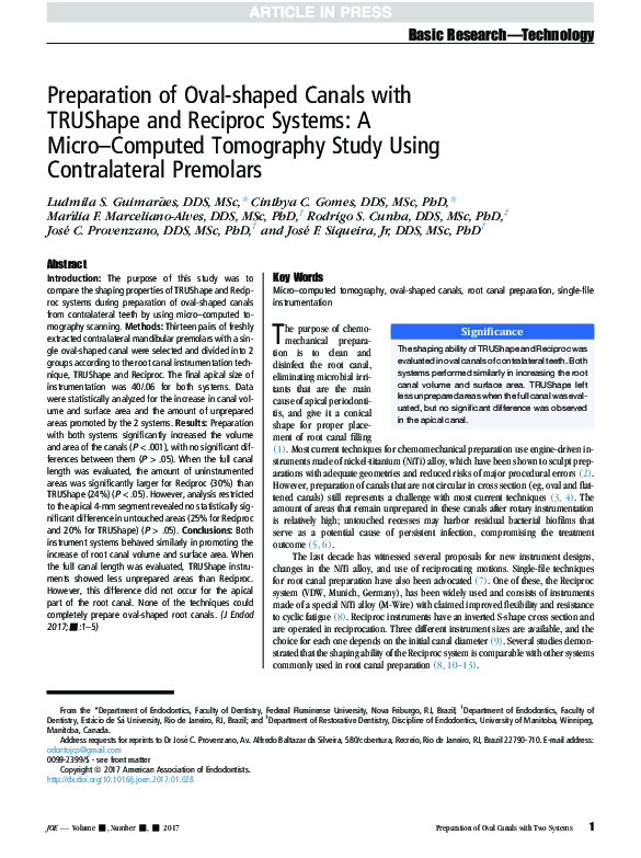 (PDF) Preparation of Oval-shaped Canals with TRUShape and Reciproc ...