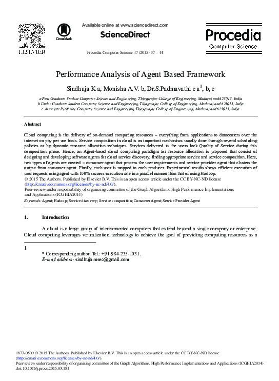(PDF) Performance Analysis of Agent Based Framework | Dr S Padmavathi - Academia.edu