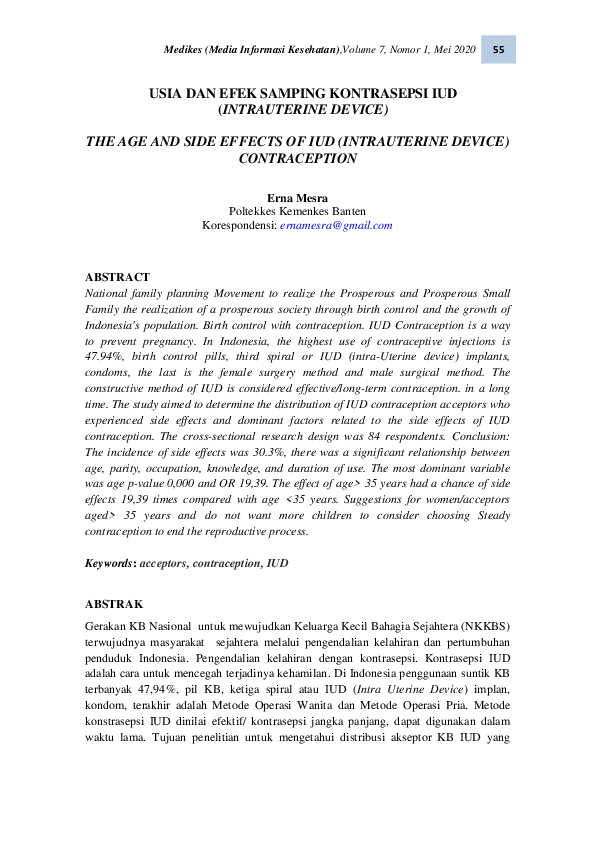 (PDF) USIA DAN EFEK SAMPING KONTRASEPSI IUD (INTRAUTERINE DEVICE) THE ...