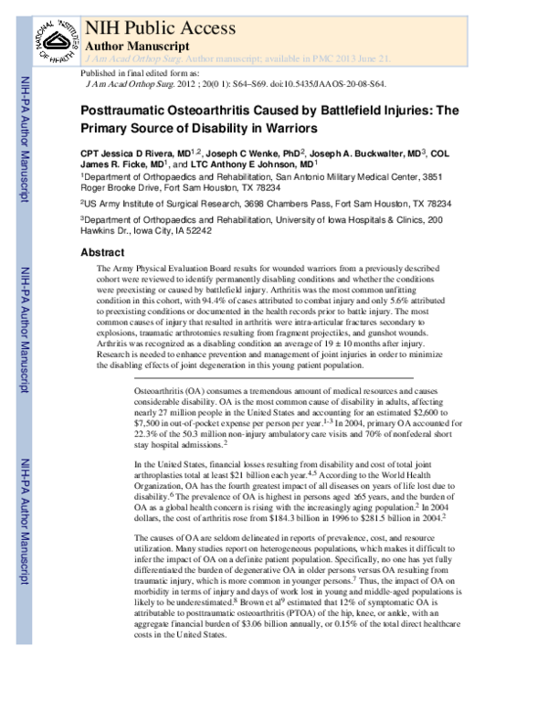 (PDF) Posttraumatic Osteoarthritis Caused by Battlefield Injuries