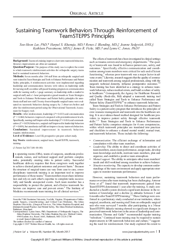 (PDF) Sustaining Teamwork Behaviors Through Reinforcement of TeamSTEPPS ...