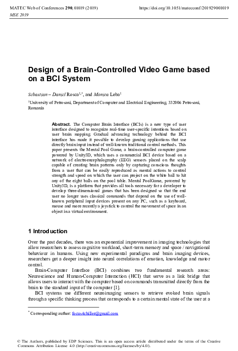 (PDF) Design of a Brain-Controlled Video Game based on a BCI System