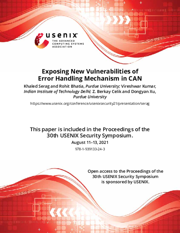 (PDF) Exposing New Vulnerabilities of Error Handling Mechanism in CAN