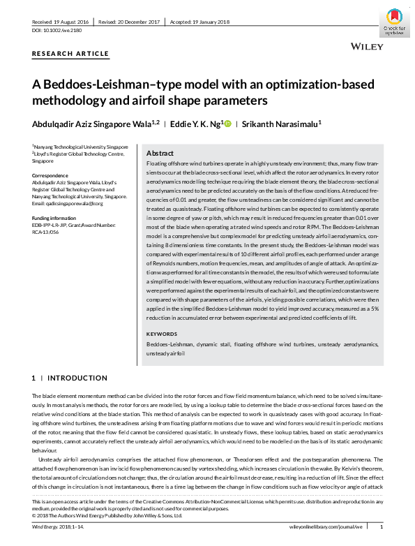 (PDF) A Beddoes‐Leishman–type model with an optimization‐based methodology and airfoil shape ...