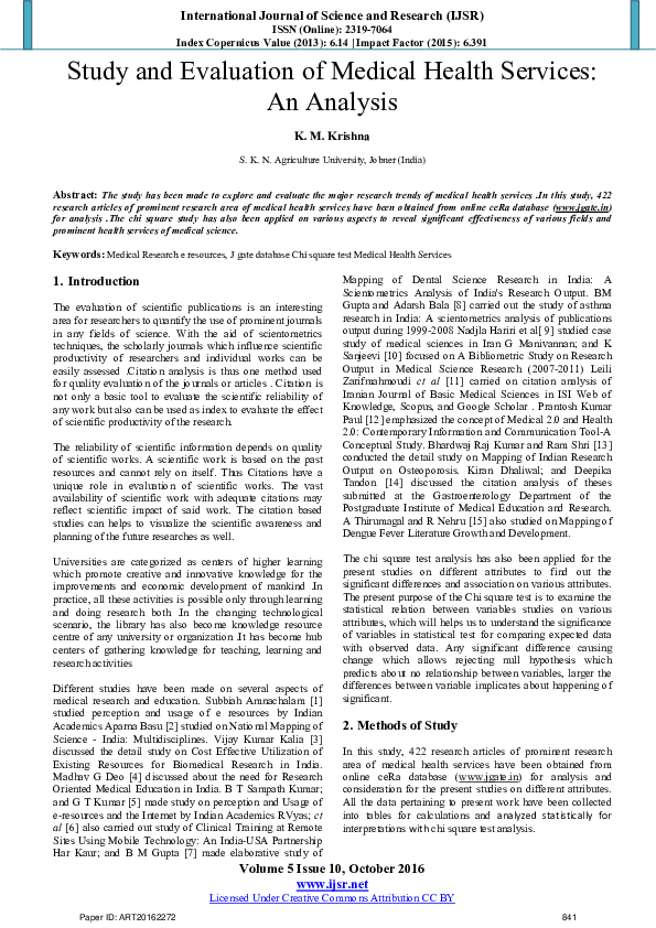 (PDF) Study and Evaluation of Medical Health Services: An Analysis