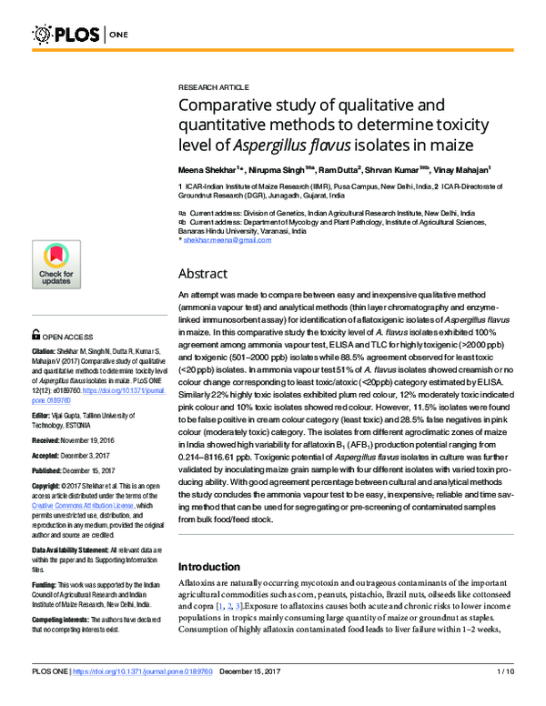 (PDF) Toxicity Assessment of Aspergillus flavus in Maize