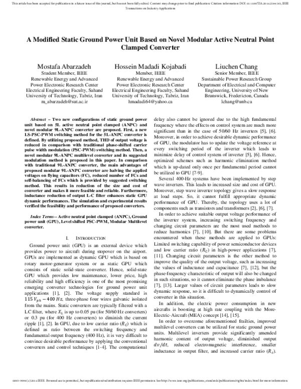 (PDF) A Modified Static Ground Power Unit Based on Novel Modular Active ...