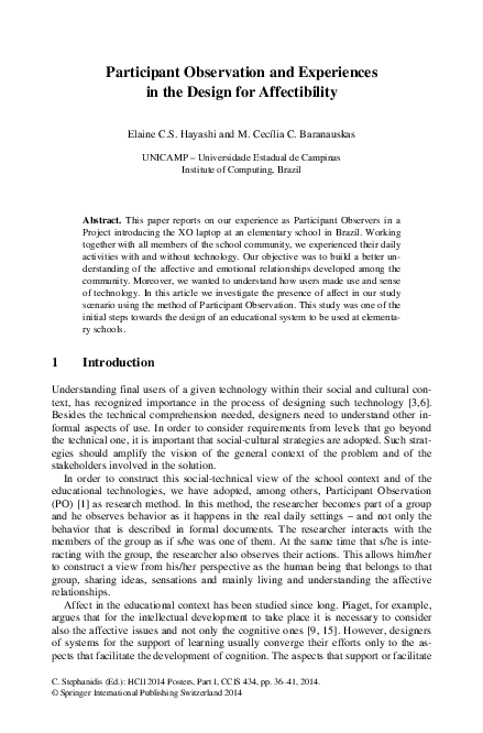 (PDF) Participant Observation and Experiences in the Design for ...